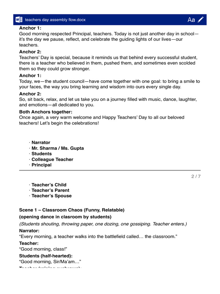Teachers Day Assembly Flow.docx | PDF