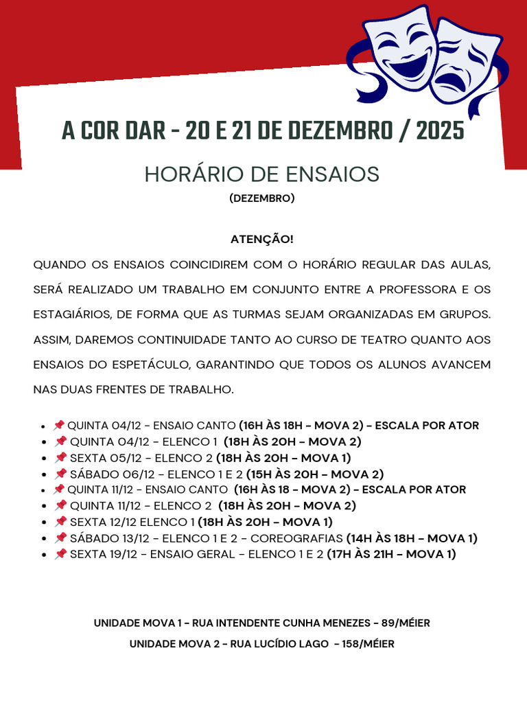 A Cor Dar - Calendário de Ensaios de Dezembro | PDF