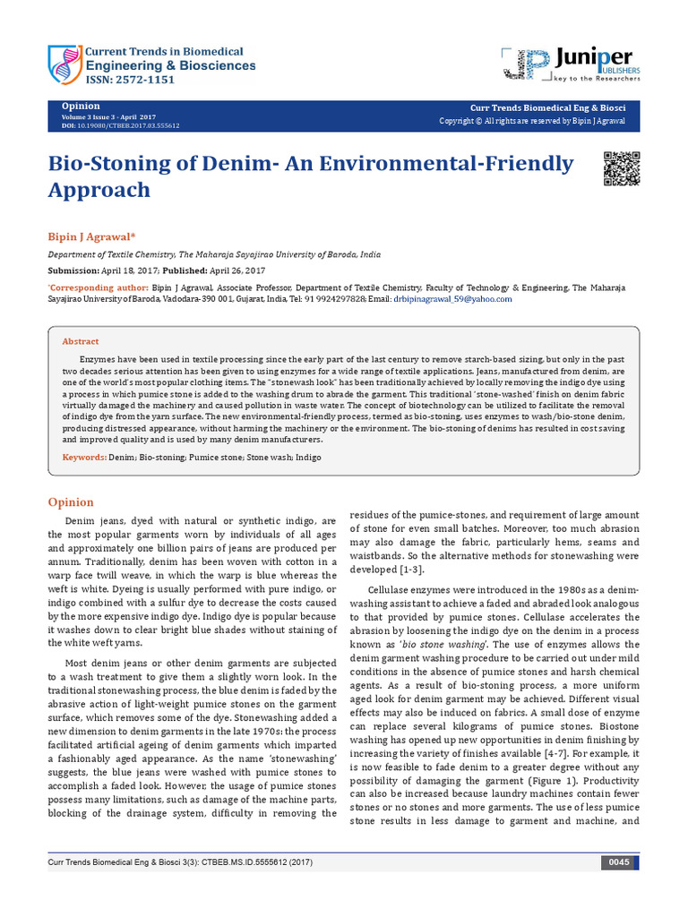 Bio Stoning of Denim an Environmental Fr | PDF