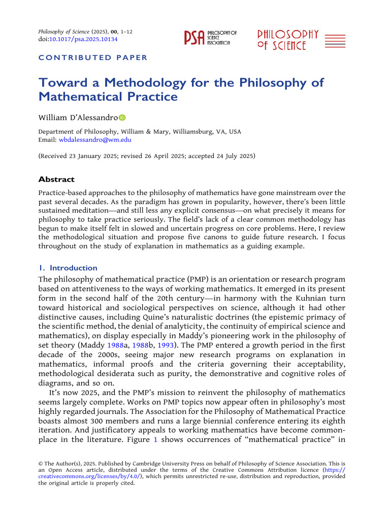 Toward a Methodology for the Philosophy of Mathematical Practice | PDF ...