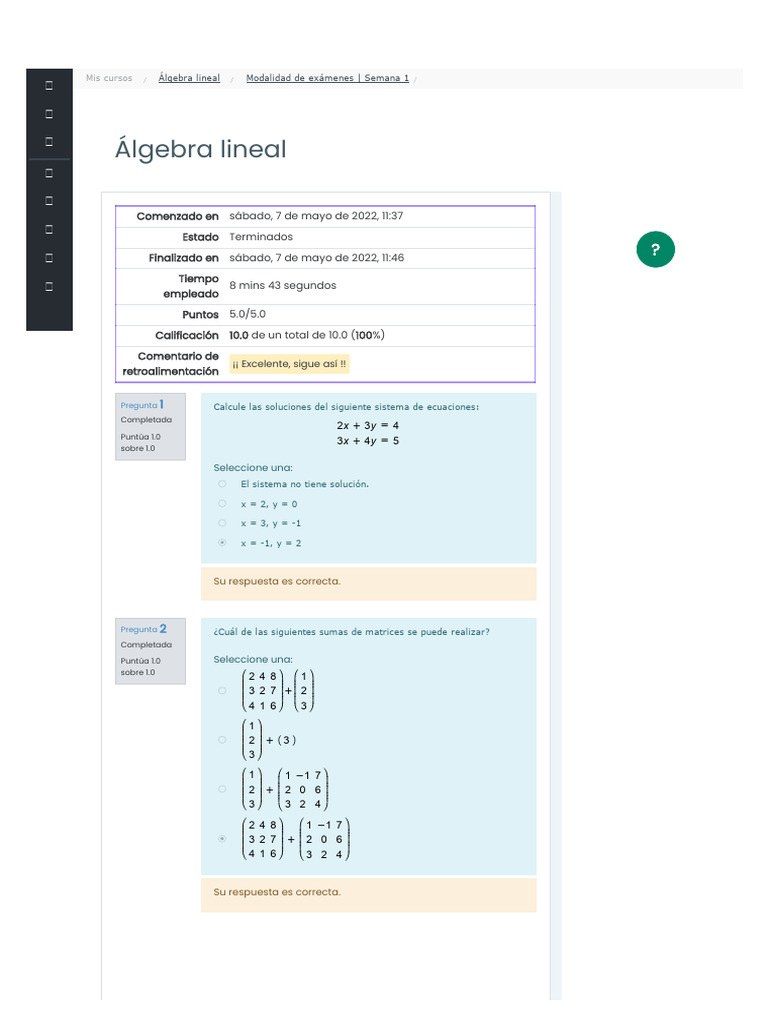 Modalidad de Exámenes _ Semana 1_ Álgebra Lineal | PDF | Matriz ...