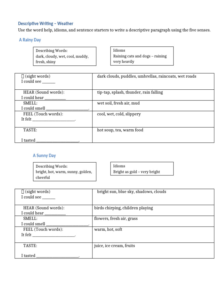 Weather Descriptive Print | PDF