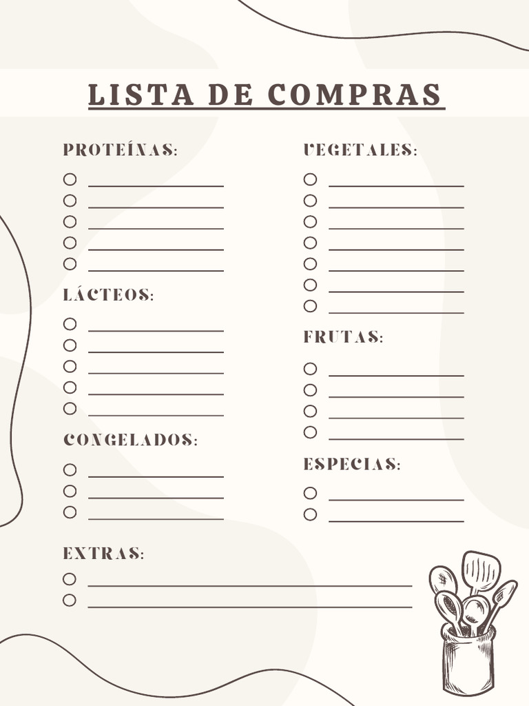 Documento A4 Organización Lista de Compras Cocina Minimalista Beige ...