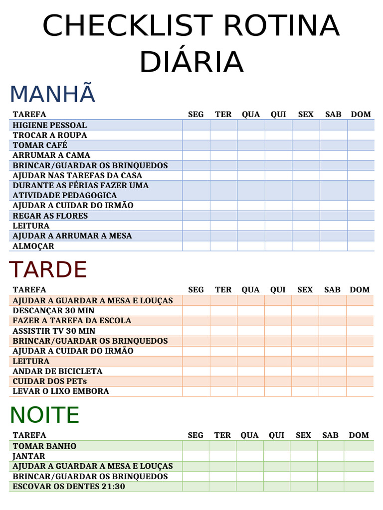 Checklist de Rotina Diária Infantil | PDF