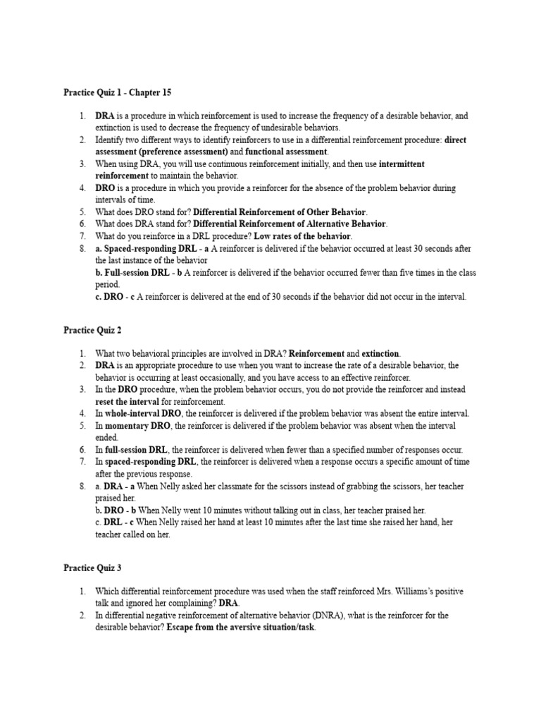 Practice Quiz Ch.15 | PDF | Reinforcement | Biological Concepts