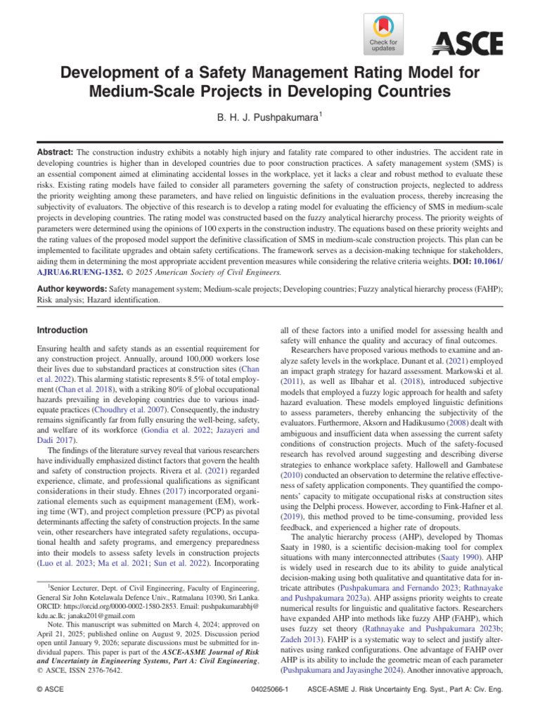 Development of a Safety Management Rating Model for Medium Scale ...