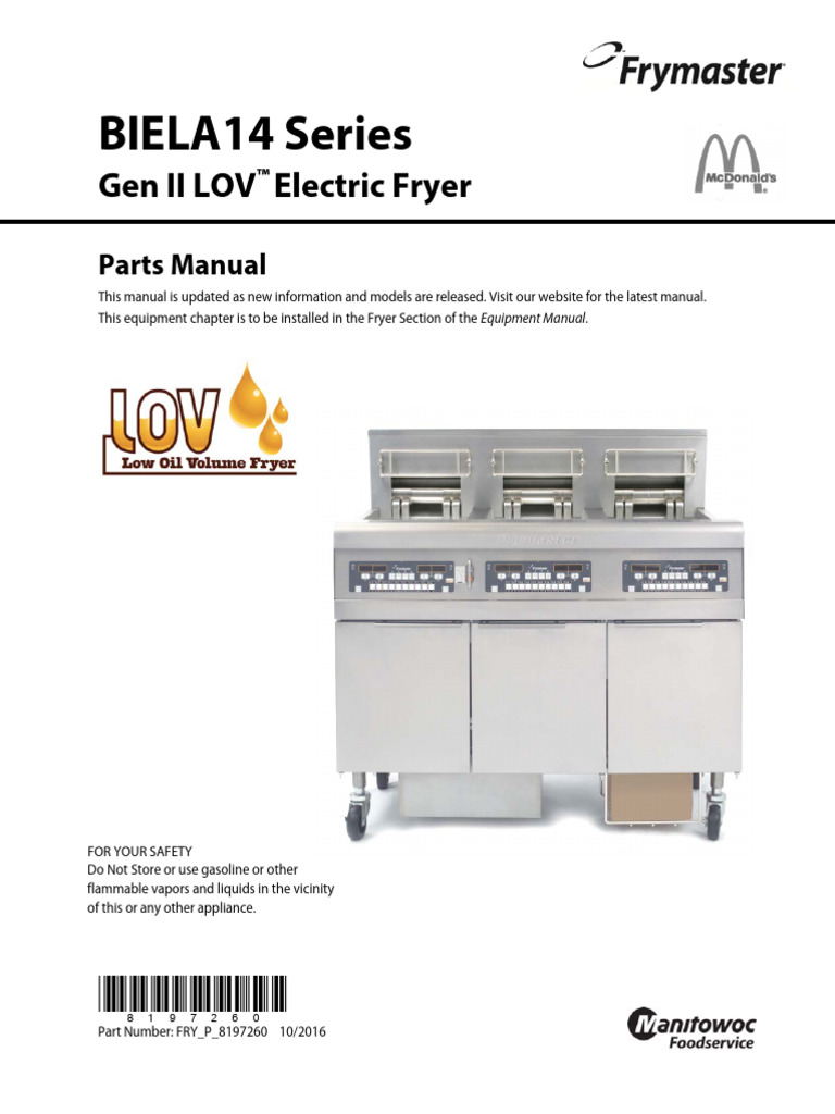 BIELA14 Gen II LOV Electric Fryer Manual | PDF | Leak | Actuator