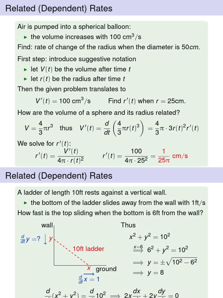 Related Rates | PDF | Sphere | Mathematics