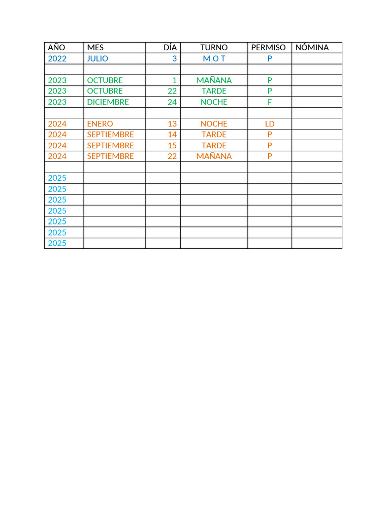 Planilla de Días a Reclamar | PDF