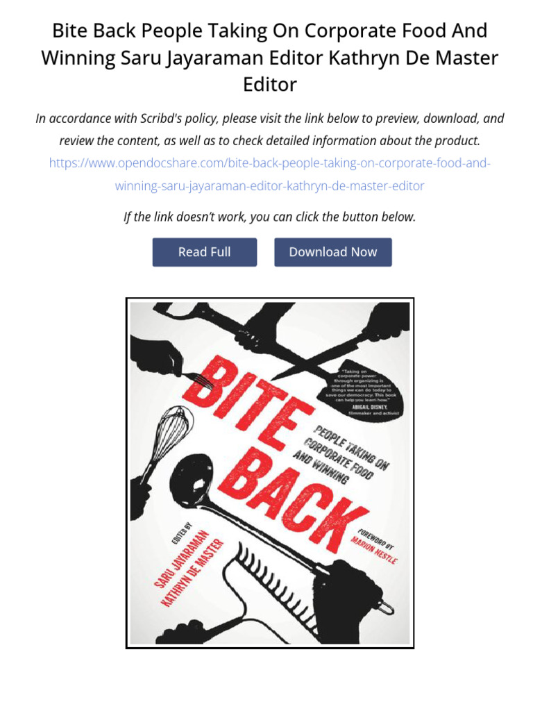 Bite Back People Taking On Corporate Food And Winning Saru Jayaraman ...