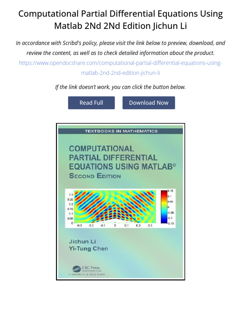 Computational Partial Differential Equations Using Matlab 2nd 2nd ...