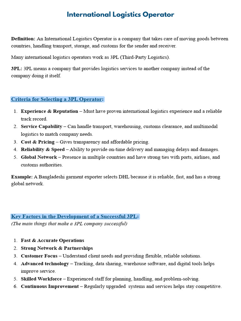 International Logistics Operator Guide | PDF | Warehouse | Logistics