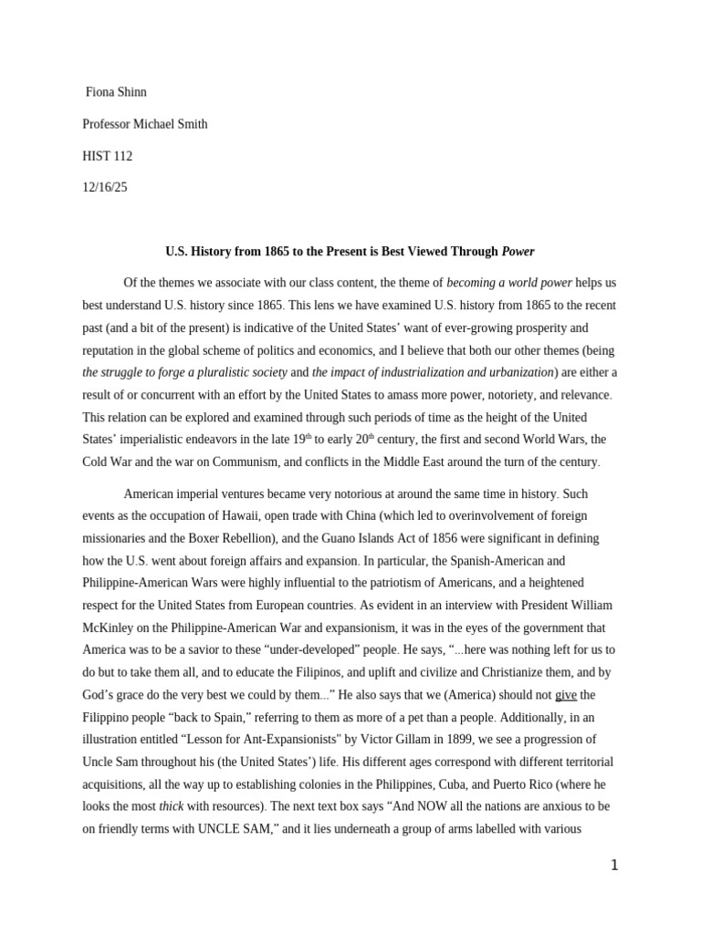 U.S. History From 1865 to the Present is Best Viewed Through Power ...