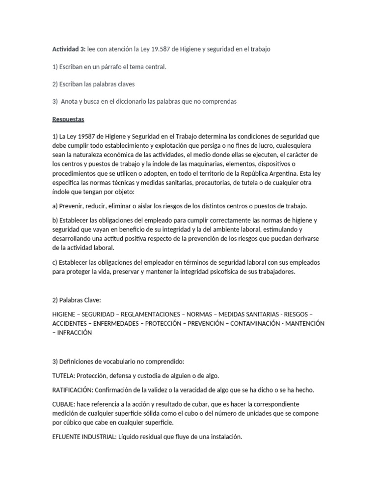 Ley 19.587: Higiene y Seguridad Laboral | PDF