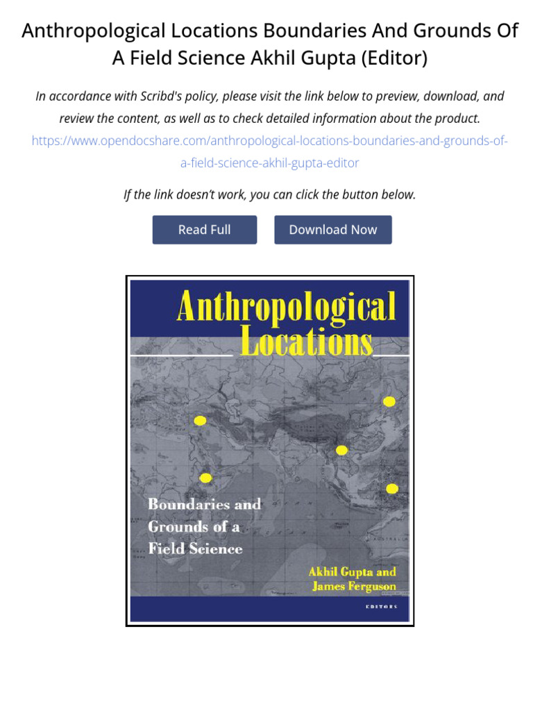 Anthropological Locations Boundaries and Grounds of a Field Science ...