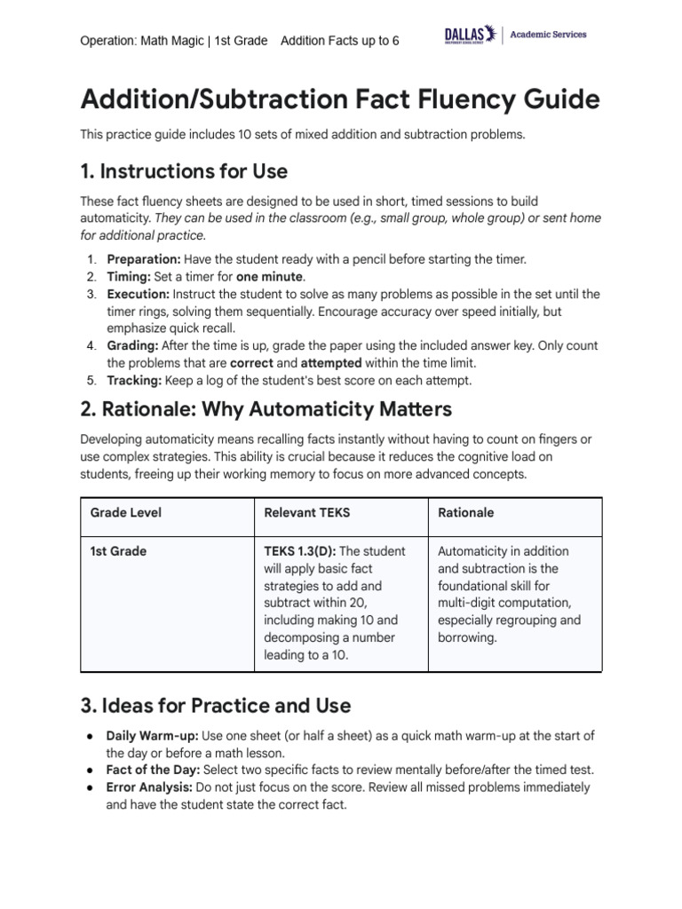 1-1 Practice (Addition Facts Up to 6) (1) | PDF | Psychological ...