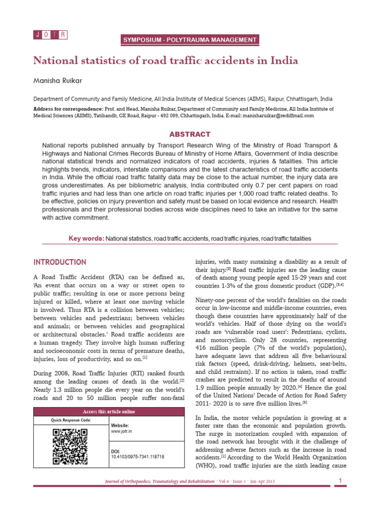National Statistics of Road Traffic Accidents in.1 | PDF | Traffic ...