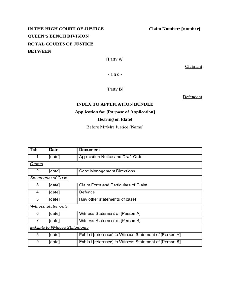 High Court Application Bundle Index | PDF