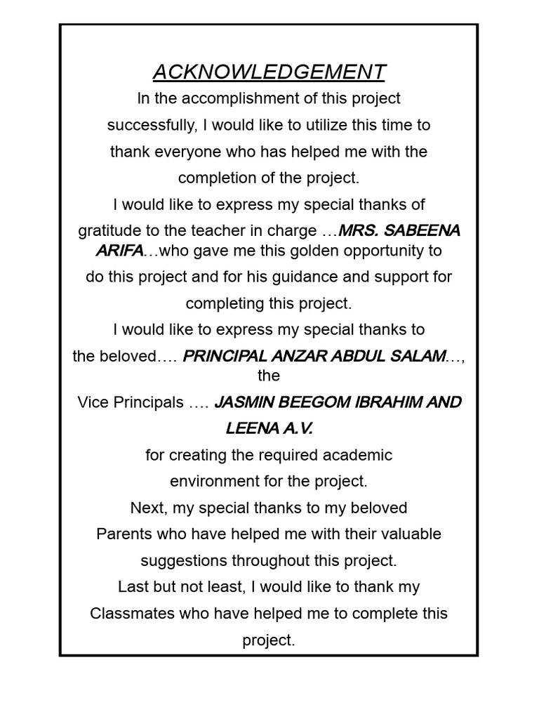 Project Acknowledgements and Thanks | PDF