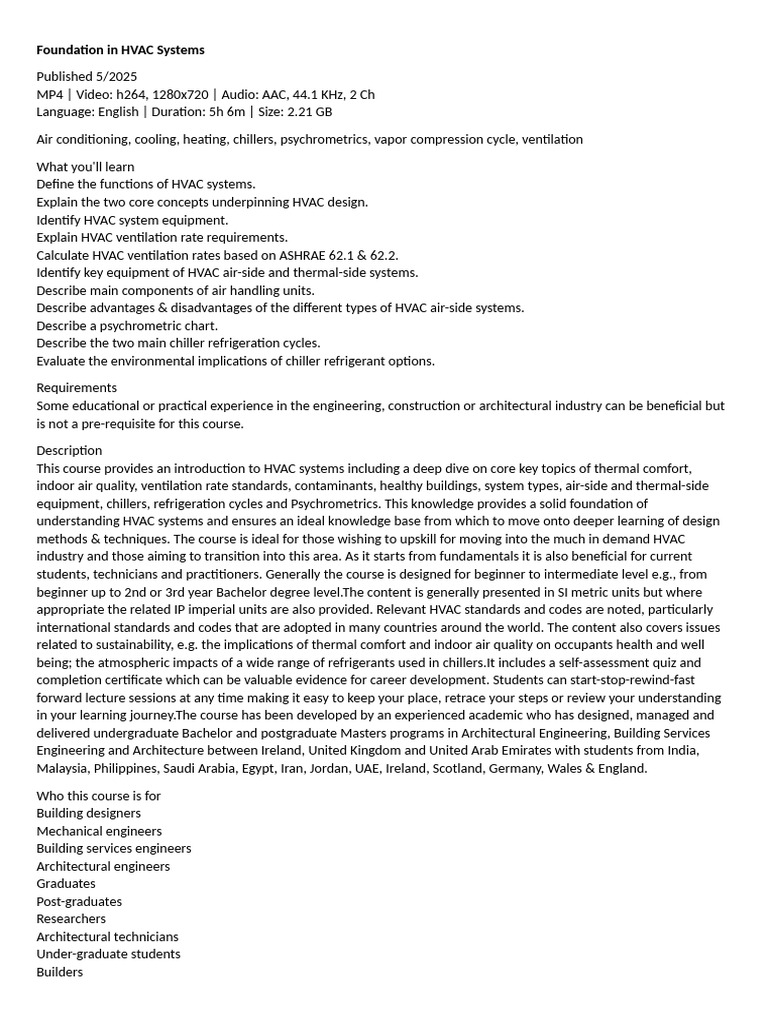 HVAC Systems Foundation Course | PDF | Ventilation (Architecture ...