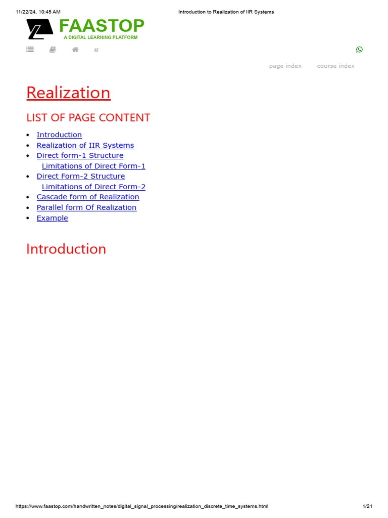 Introduction to Realization of IIR Systems | PDF | Cognition