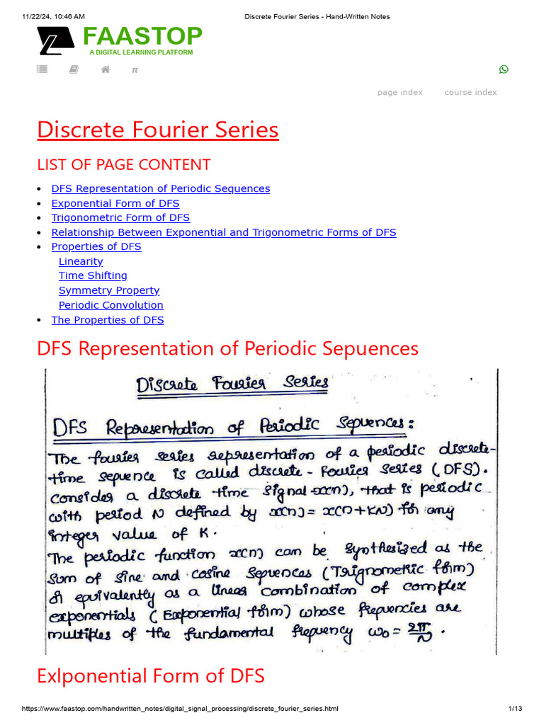 Discrete Fourier Series - Hand-Written Notes | PDF | Fourier Series ...