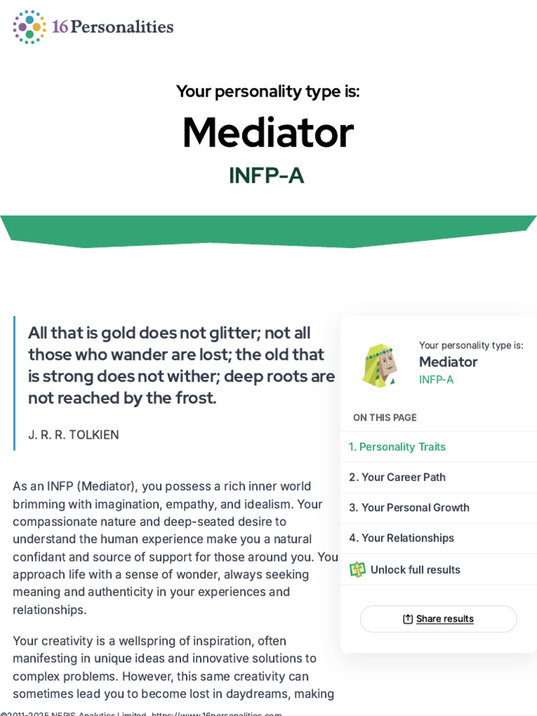 INFP Personality (Mediator) _ 16Personalities | PDF | Psychological ...