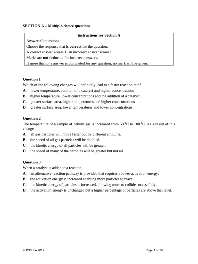 Chemistry Reaction Rate and Equilibrium Test | PDF | Chemical ...
