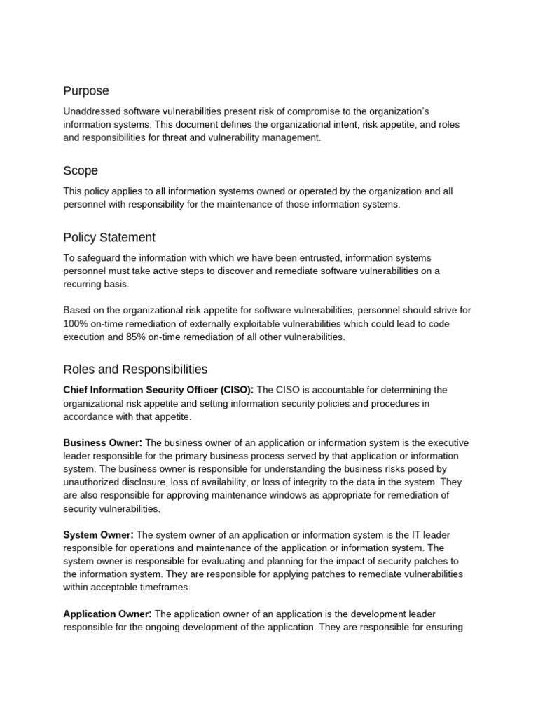 Vulnerability Management Policy | PDF | Information Security | Risk