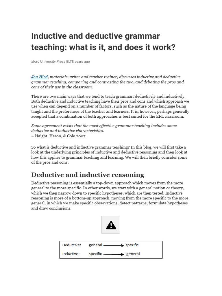 Inductive vs. Deductive Grammar Teaching | PDF | Deductive Reasoning ...