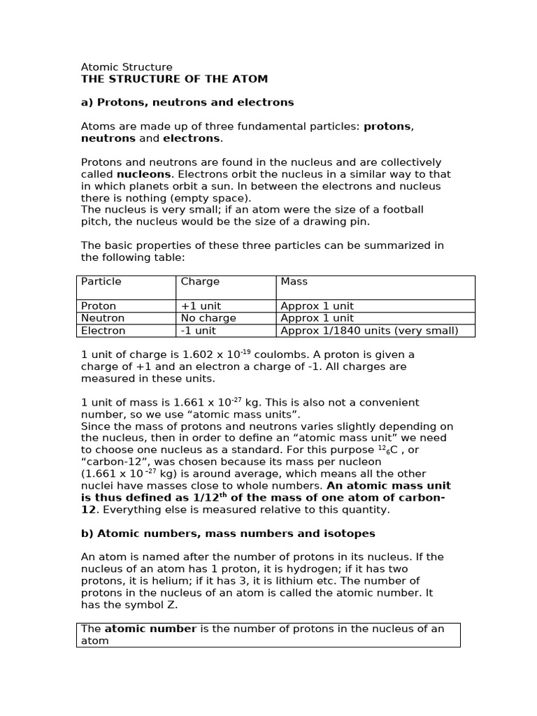 Atomic Structure Notes | PDF | Atomic Nucleus | Atoms