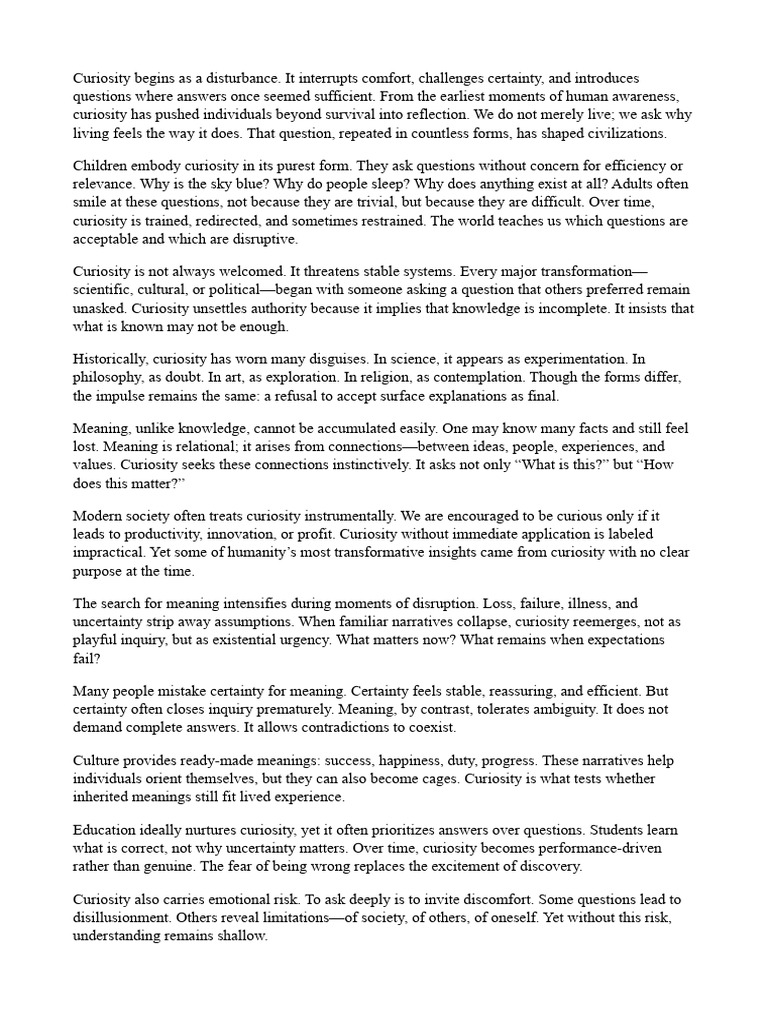 The Long Question. Curiosity and the Shape of Meaning | PDF | Curiosity ...