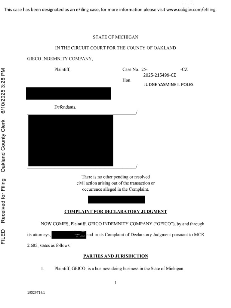 Geico Complaint Cari Jackson 1 - Redacted | PDF