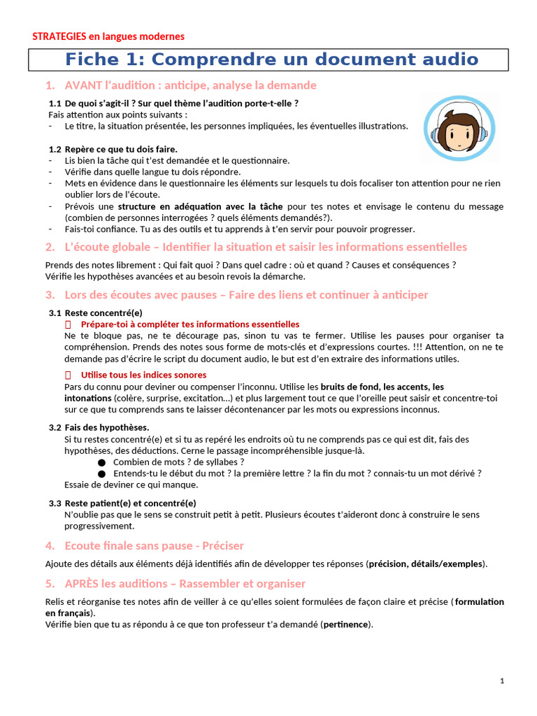 Stratégies pour l'écoute et la lecture efficaces | PDF | Phrase ...