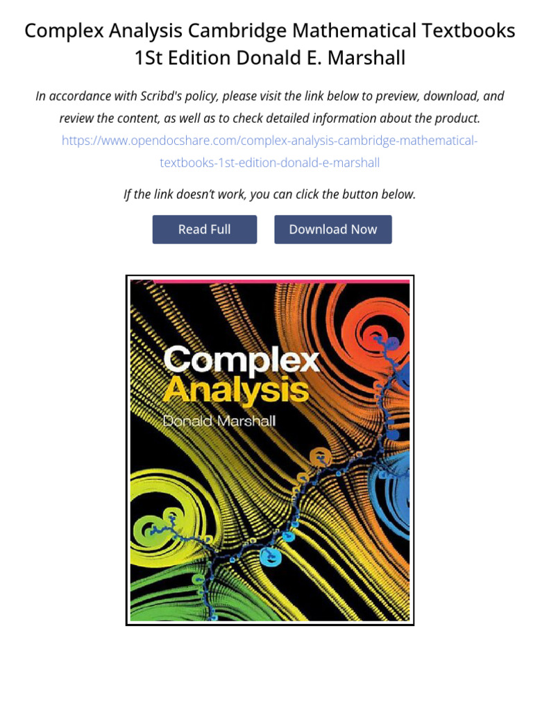 Complex Analysis Cambridge Mathematical Textbooks 1st Edition Donald E. Marshall | PDF ...