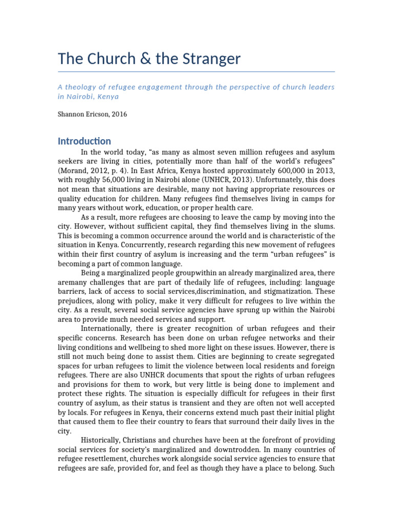 The Church & the Stranger | PDF | Refugee | United Nations High ...