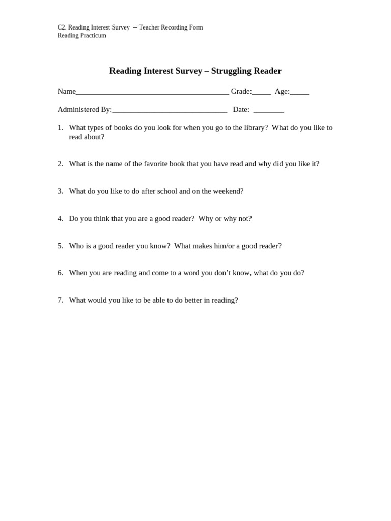 C2.Reading Interest Survey (1) | PDF