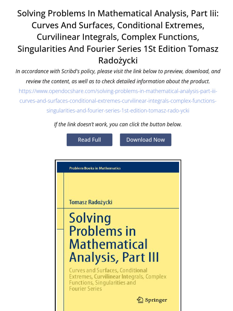 Solving Problems in Mathematical Analysis, Part III: Curves and ...