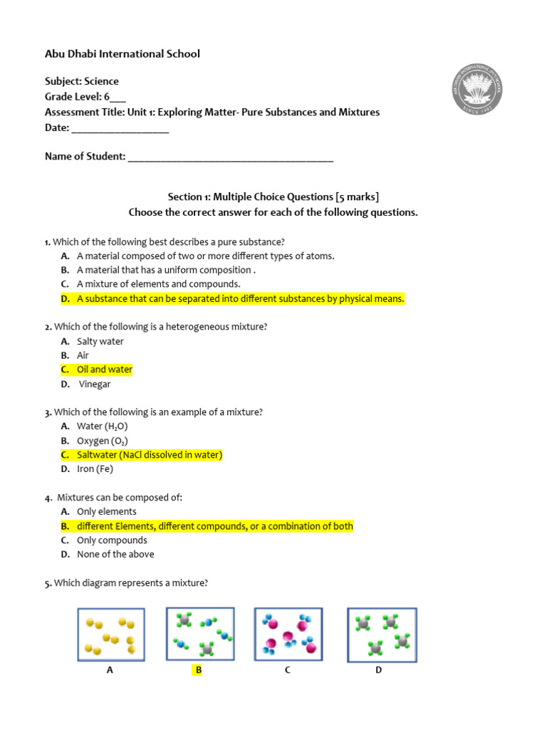 AK_WS2_ Pure Substances and Mixture | PDF