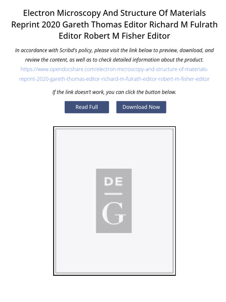 Electron Microscopy And Structure Of Materials Reprint 2020 Gareth ...