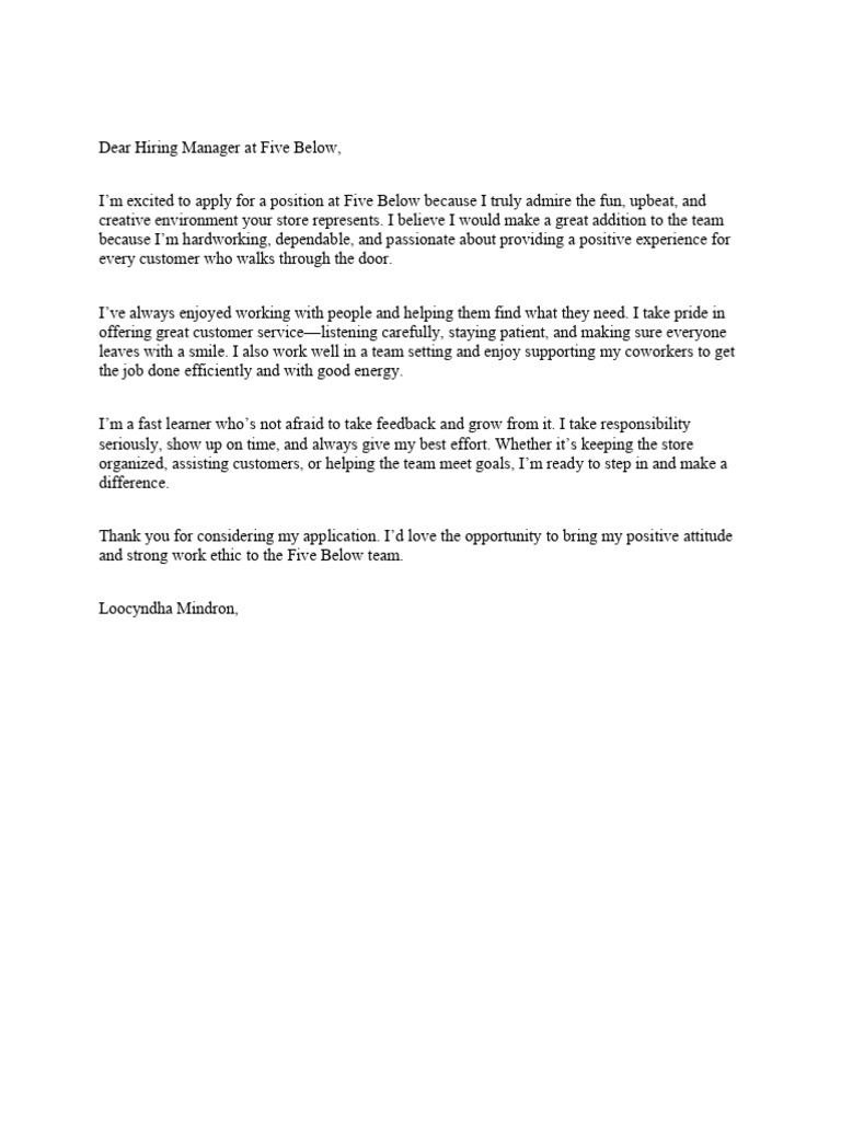 Application for Five Below Position | PDF