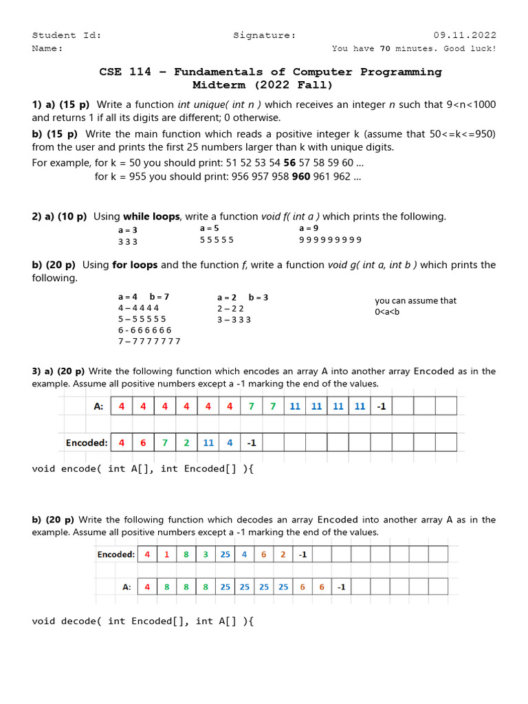 CSE 114 Midterm Programming Exam 2022 | PDF