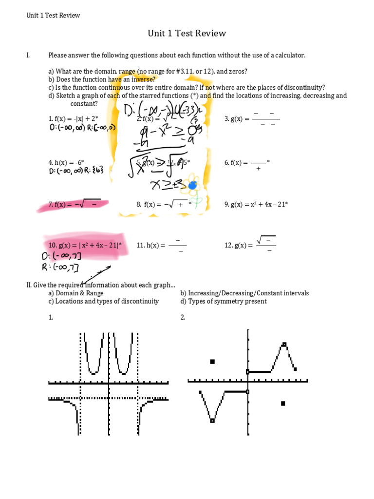 Unit 1 Test Review | PDF | Function (Mathematics) | Functions And Mappings