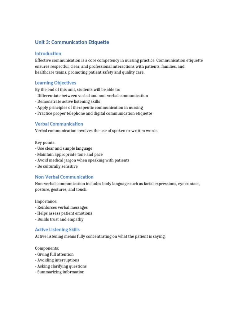 Unit 3 Communication Etiquette Handout | PDF