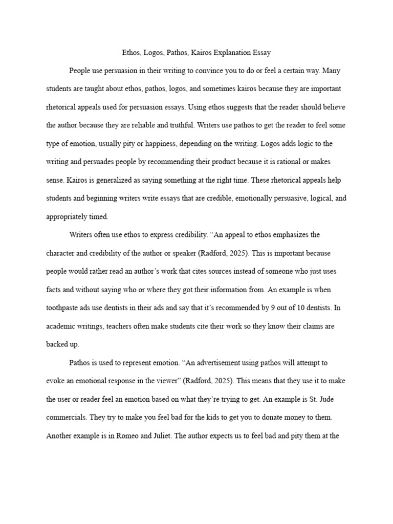 Ethos, Logos, Pathos, Kairos Explanation Essay | PDF | Persuasion ...