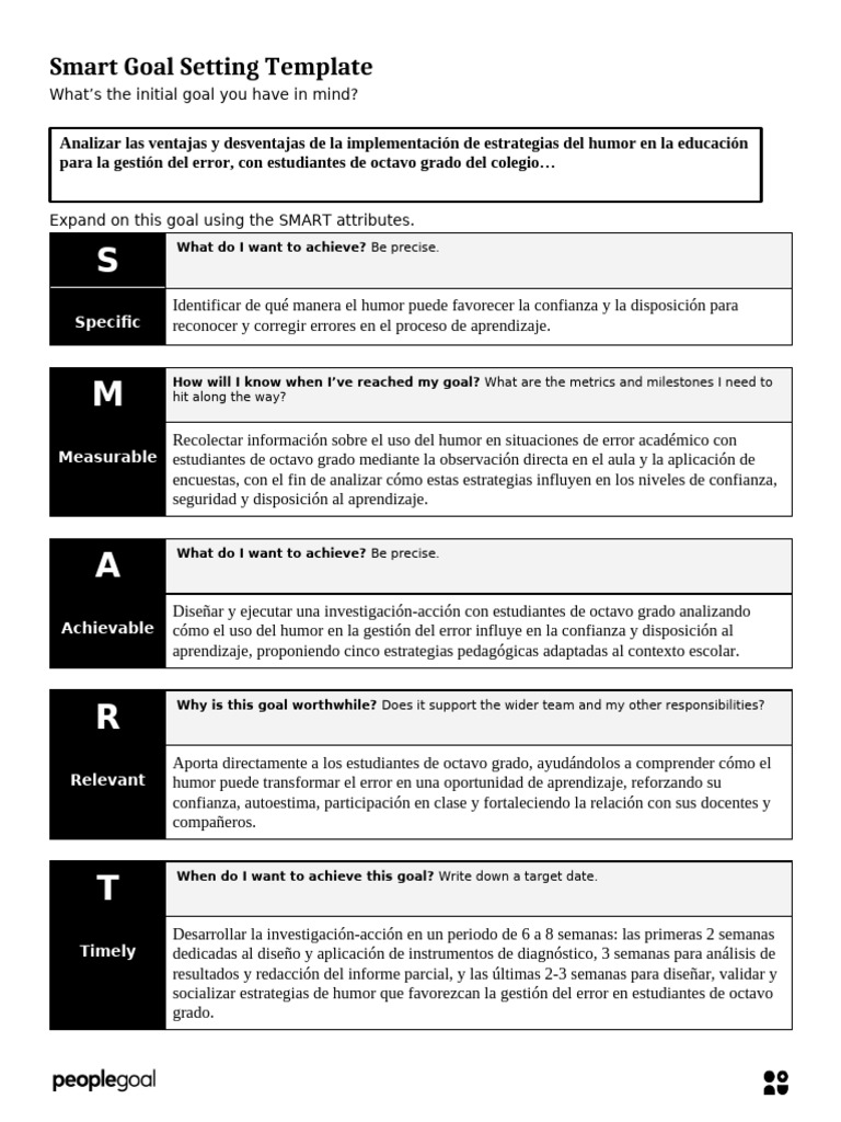 SMART Goals Template PeopleGoal | PDF | Aprendizaje | Modificación de ...