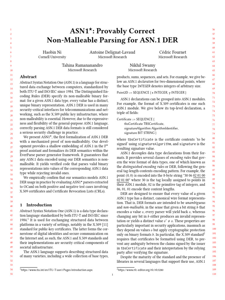 ASN1★: Secure ASN.1 DER Parsing | PDF | Parsing | Data Type