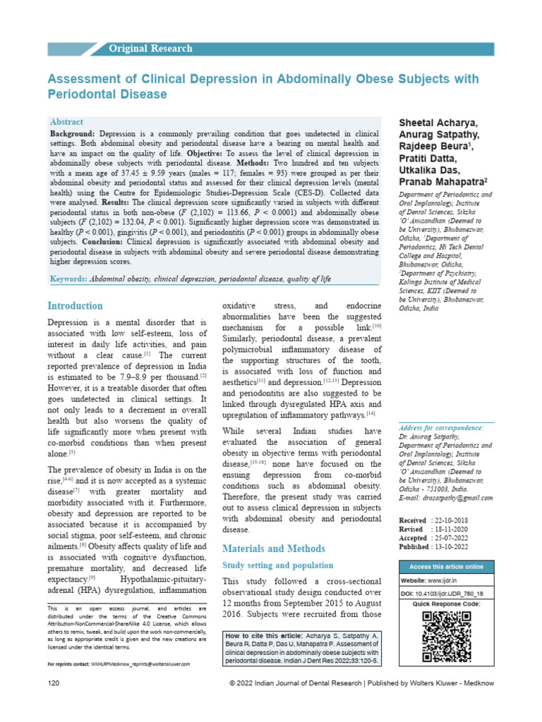 Acharya, 2022 Assessment_of_clinical_depression_in_abdominally | PDF ...