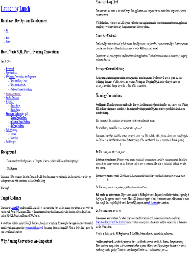 SQL Naming Conventions Explained | PDF | Database Index | Databases