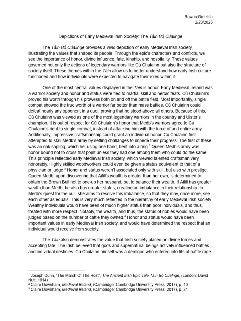 Depictions of Early Medieval Irish Society_ The Táin Bó Cúailnge | PDF